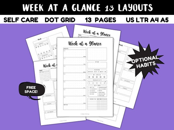 Week at a Glance on One Sheet Printable Weekly Planner - Etsy