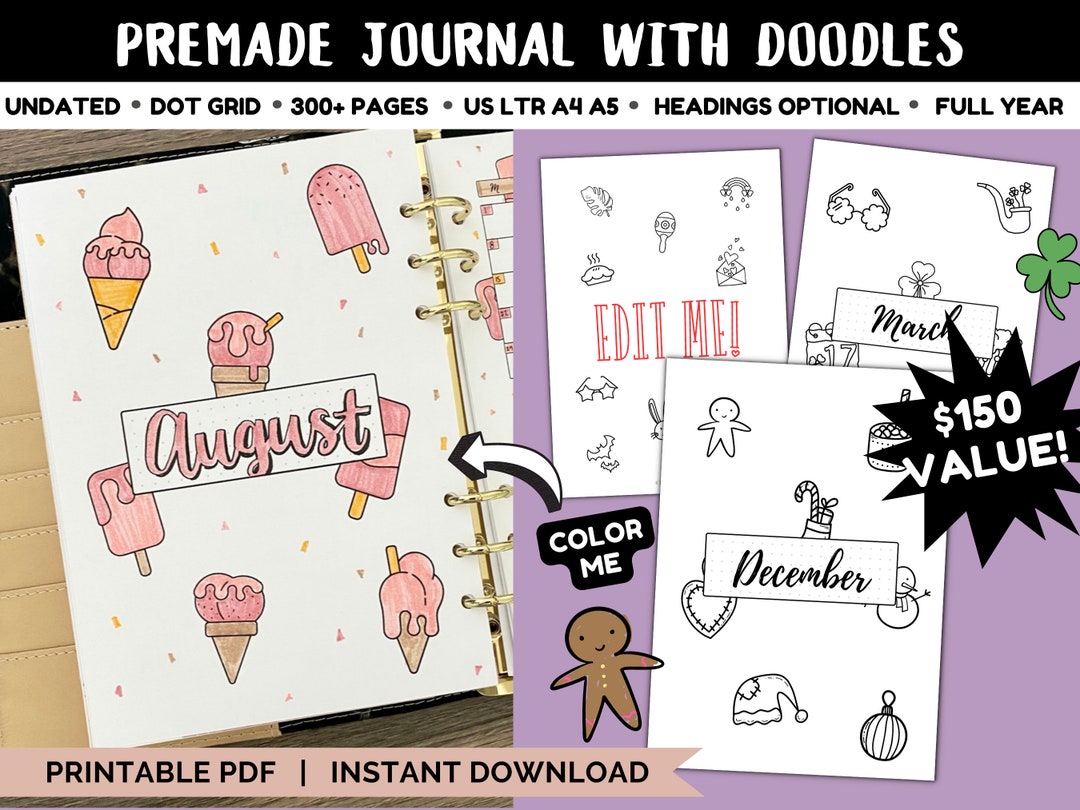 Premade Journal, With Doodles, Full Year Undated Planner PDF Instant ...