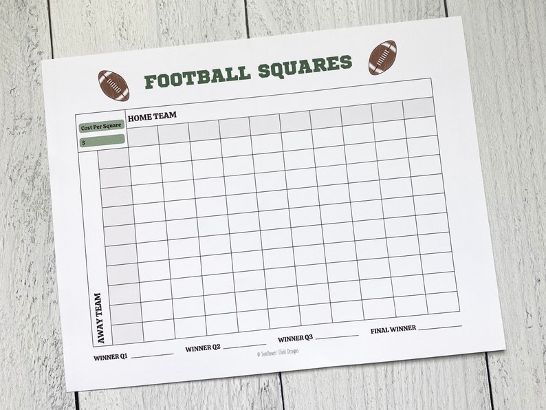 Football Squares Game, Printable Super Bowl Squares Game, Super Bowl ...