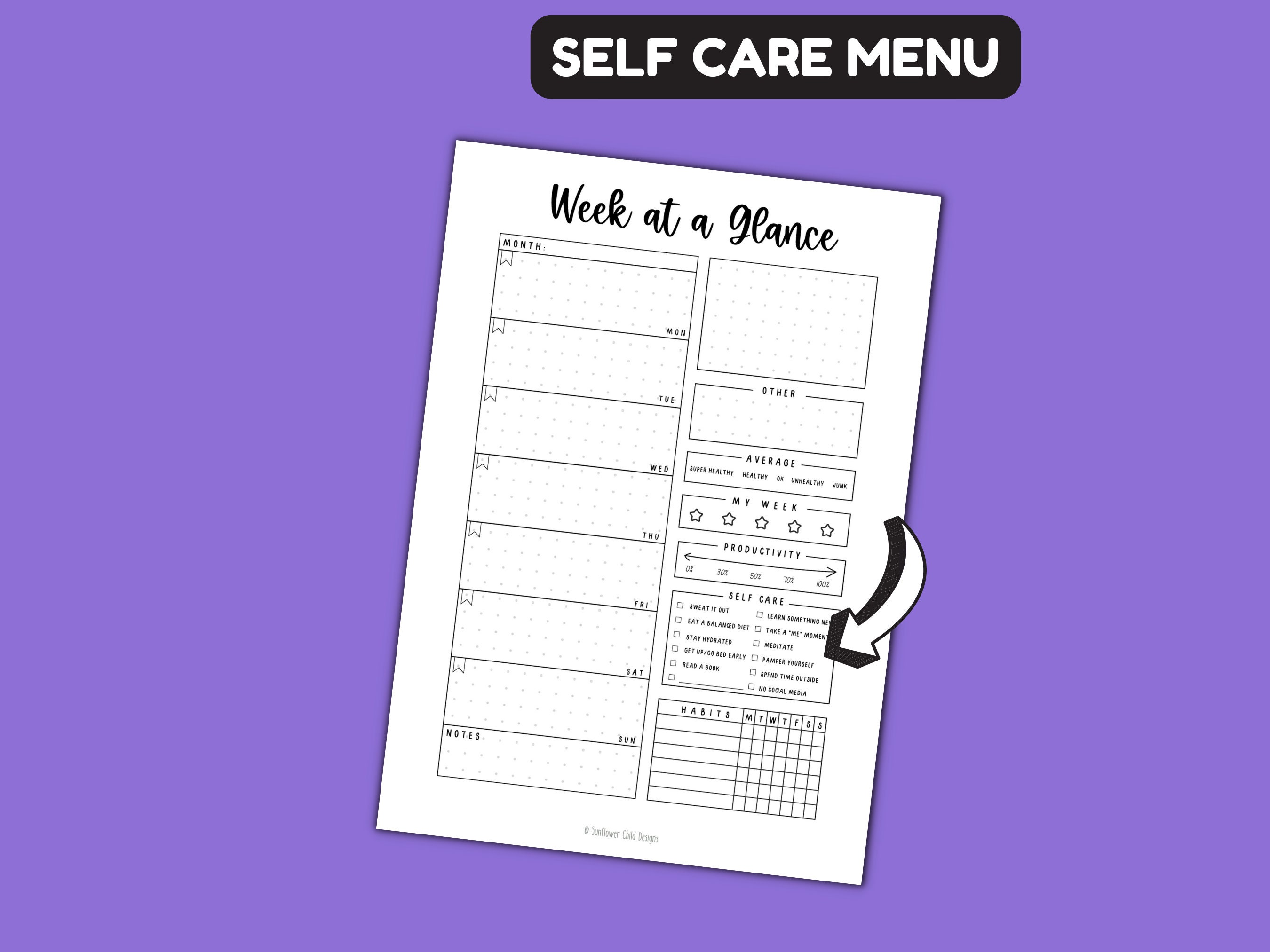 Week at a Glance on One Sheet, Printable Weekly Planner, Weekly Planner ...