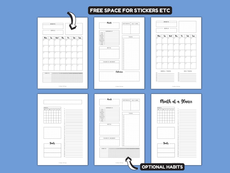 Blank Monthly Calendar, Monthly Calendar Printable, Month at a Glance ...