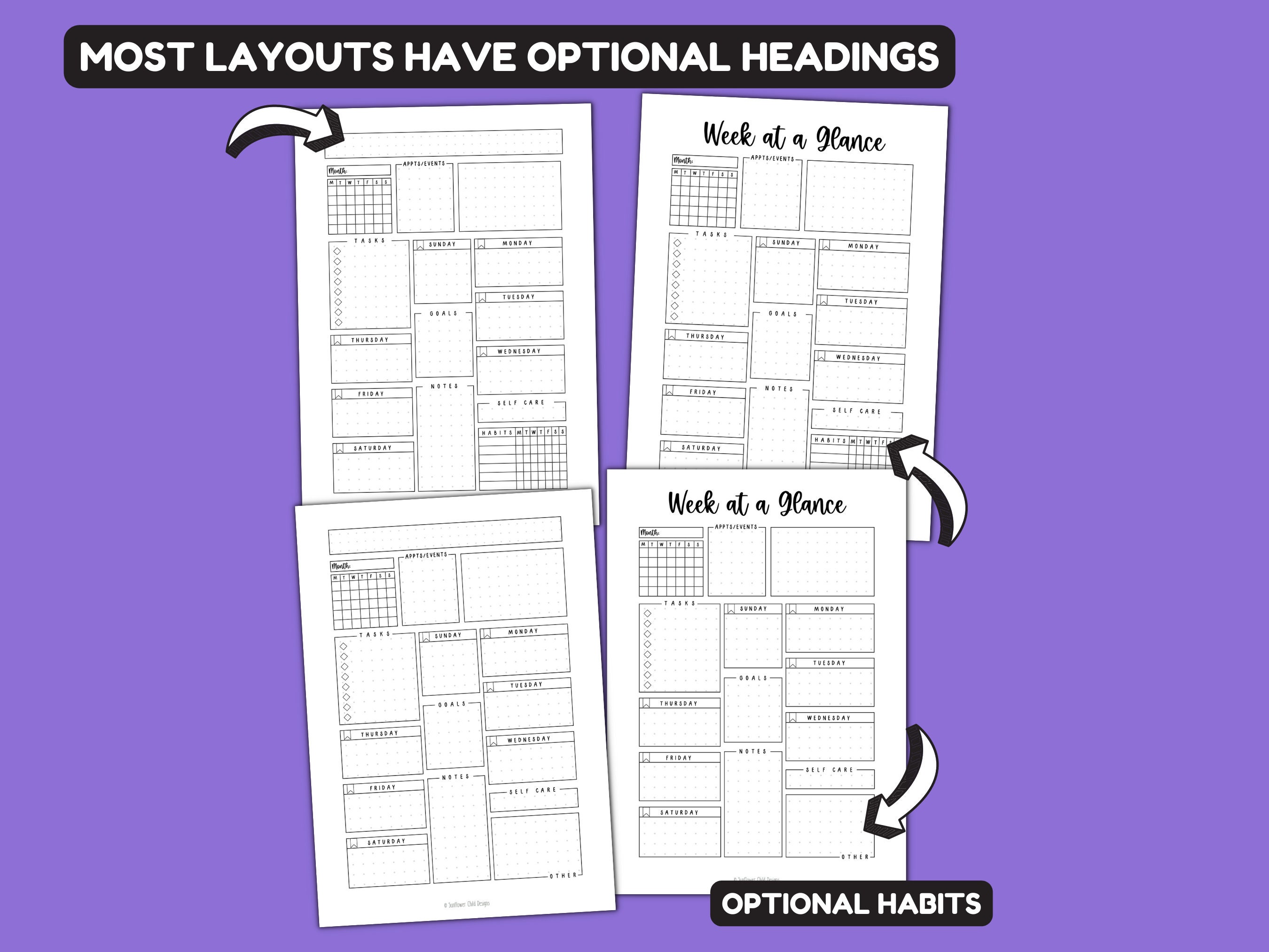Week at a Glance on One Sheet, Printable Weekly Planner, Weekly Planner ...