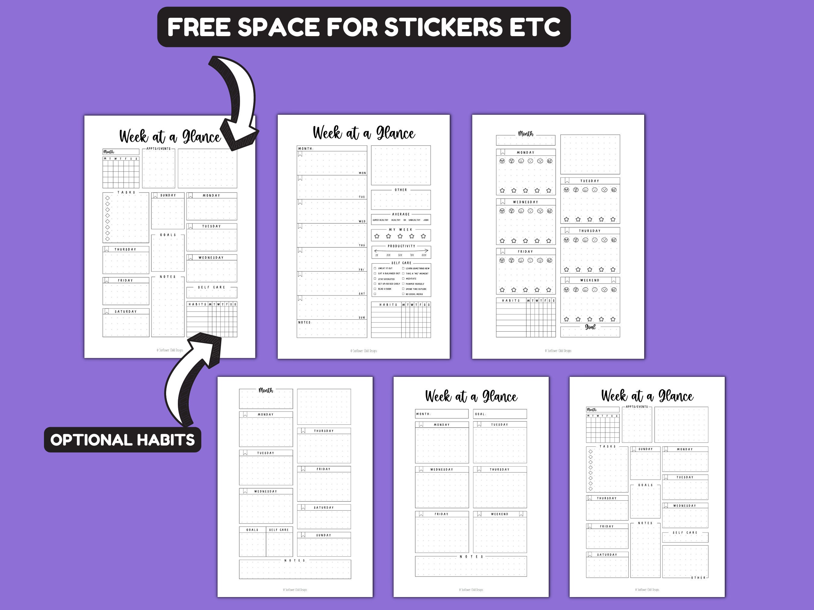 Week at a Glance on One Sheet, Printable Weekly Planner, Weekly Planner ...