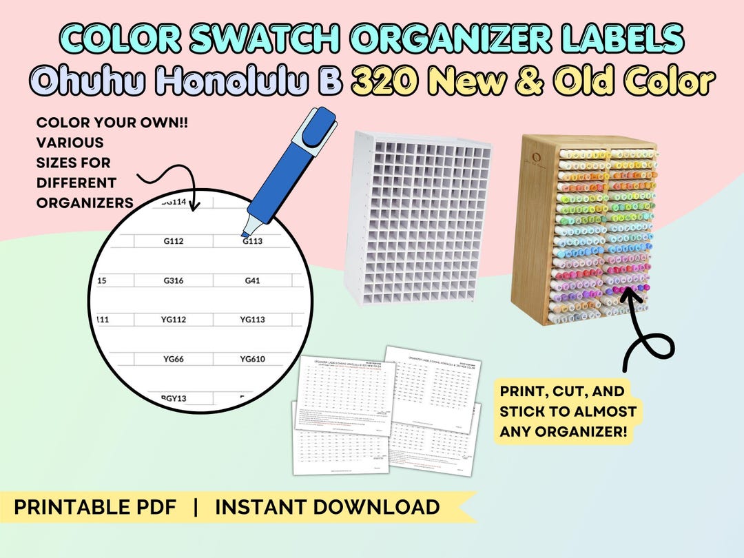 Ohuhu Swatch Labels, Color Your Own Organizer Labels, Printable, Old ...