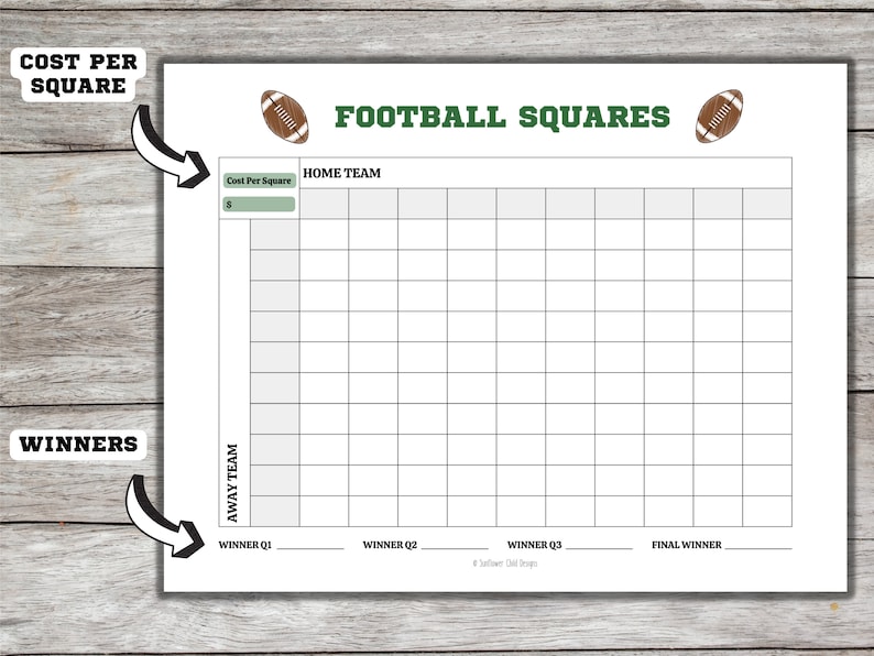 Football Squares Game, Printable Super Bowl Squares Game, Super Bowl ...