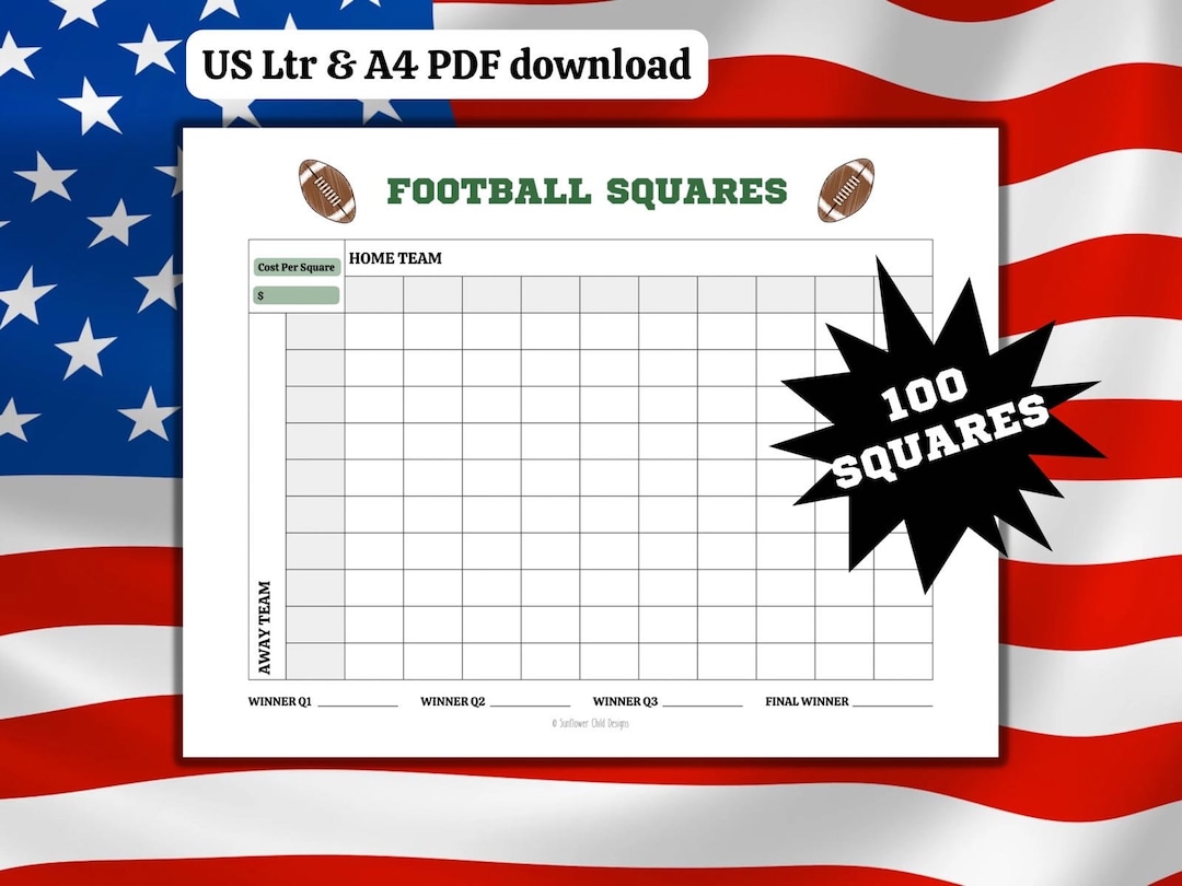 Football Squares Game, Printable Super Bowl Squares Game, Super Bowl ...