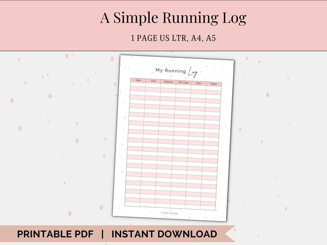 A Simple Running Log | Pink Aesthetic Printable PDF - Etsy