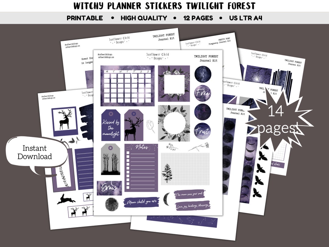 Witchy Planner Stickers, Witchy Stickers, Twilight Forest Printable ...