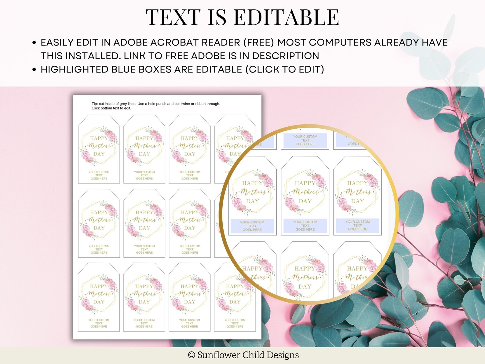 Editable Happy Mothers Day Gift Tags | Printable | Florals | Custom ...