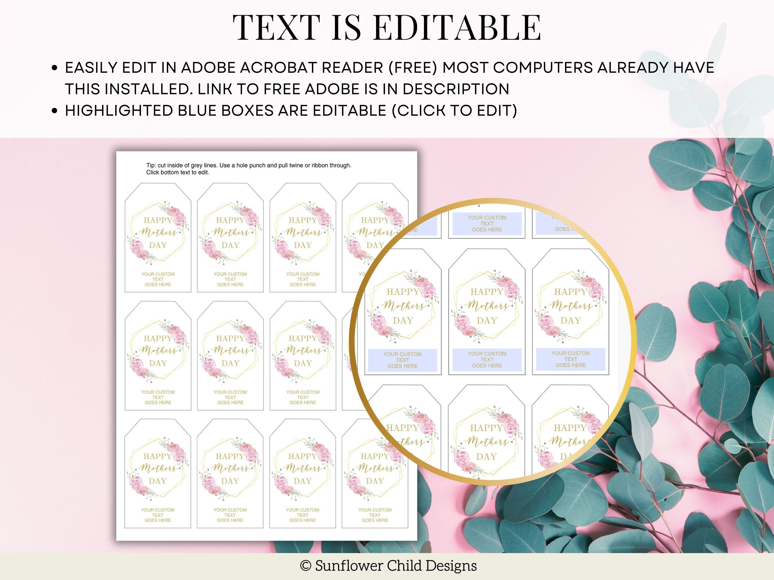 Editable Happy Mothers Day Gift Tags Printable Florals Custom Gift Tag ...