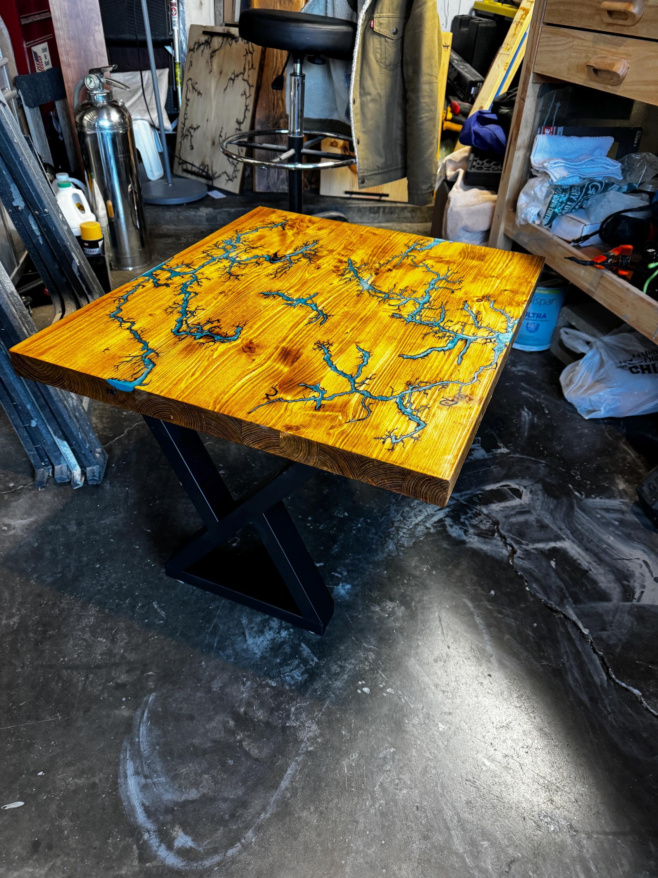 Fractal Burn Resin Pour Table With Lightning Effect - Etsy