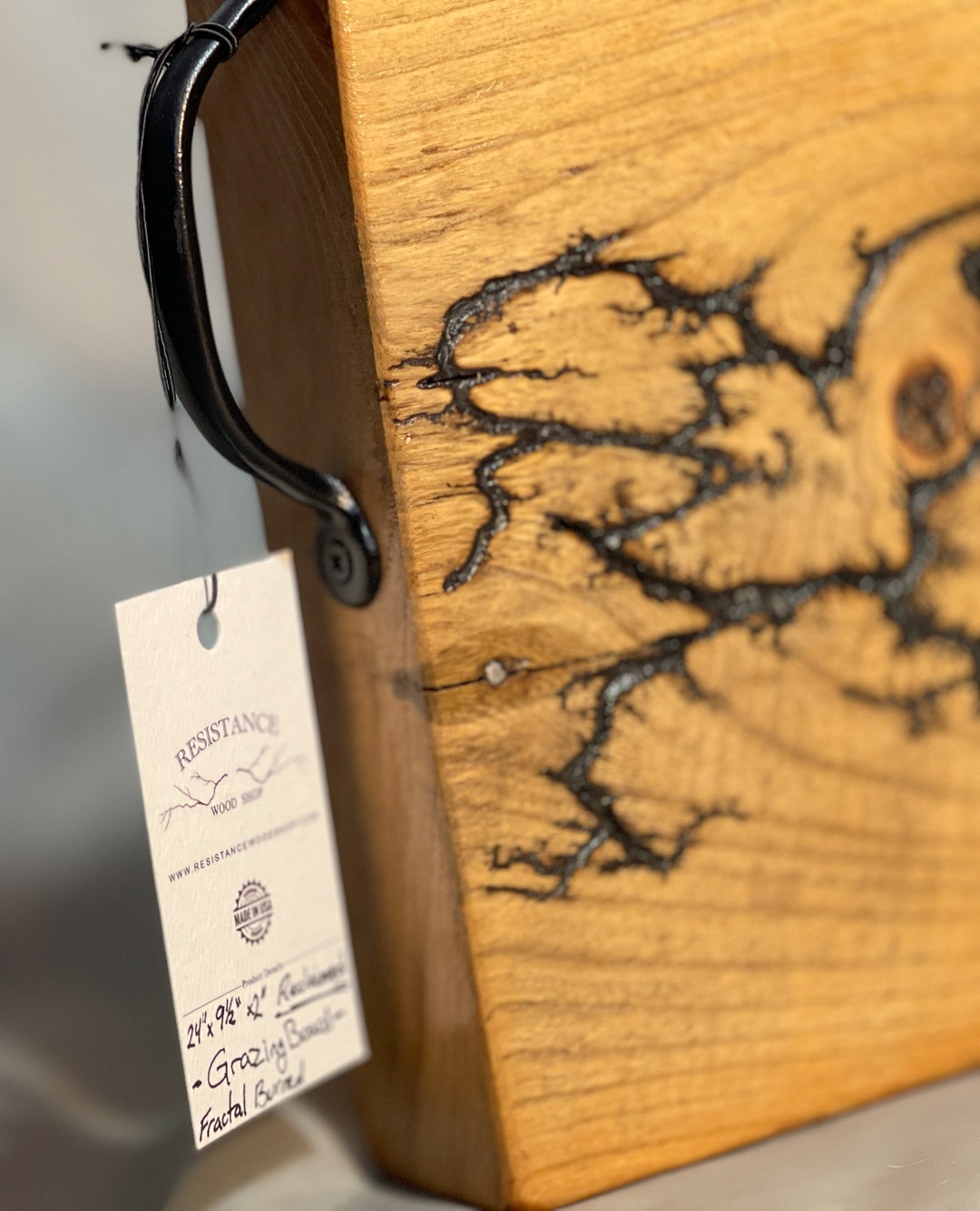 Fractal Burned Wood Charcuterie Board With Handles, Handmade USA - Etsy