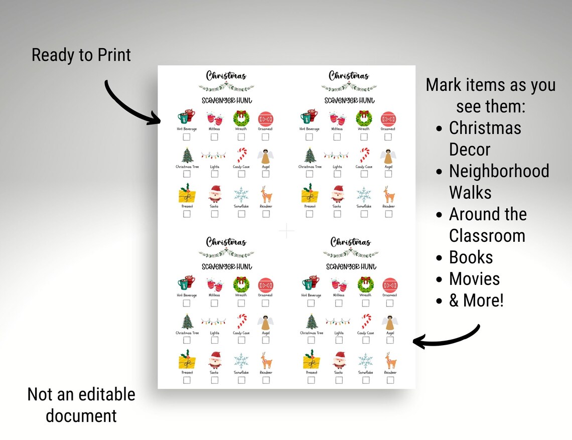 Christmas Scavenger Hunt Printable Kids Christmas Activities Scavenger ...