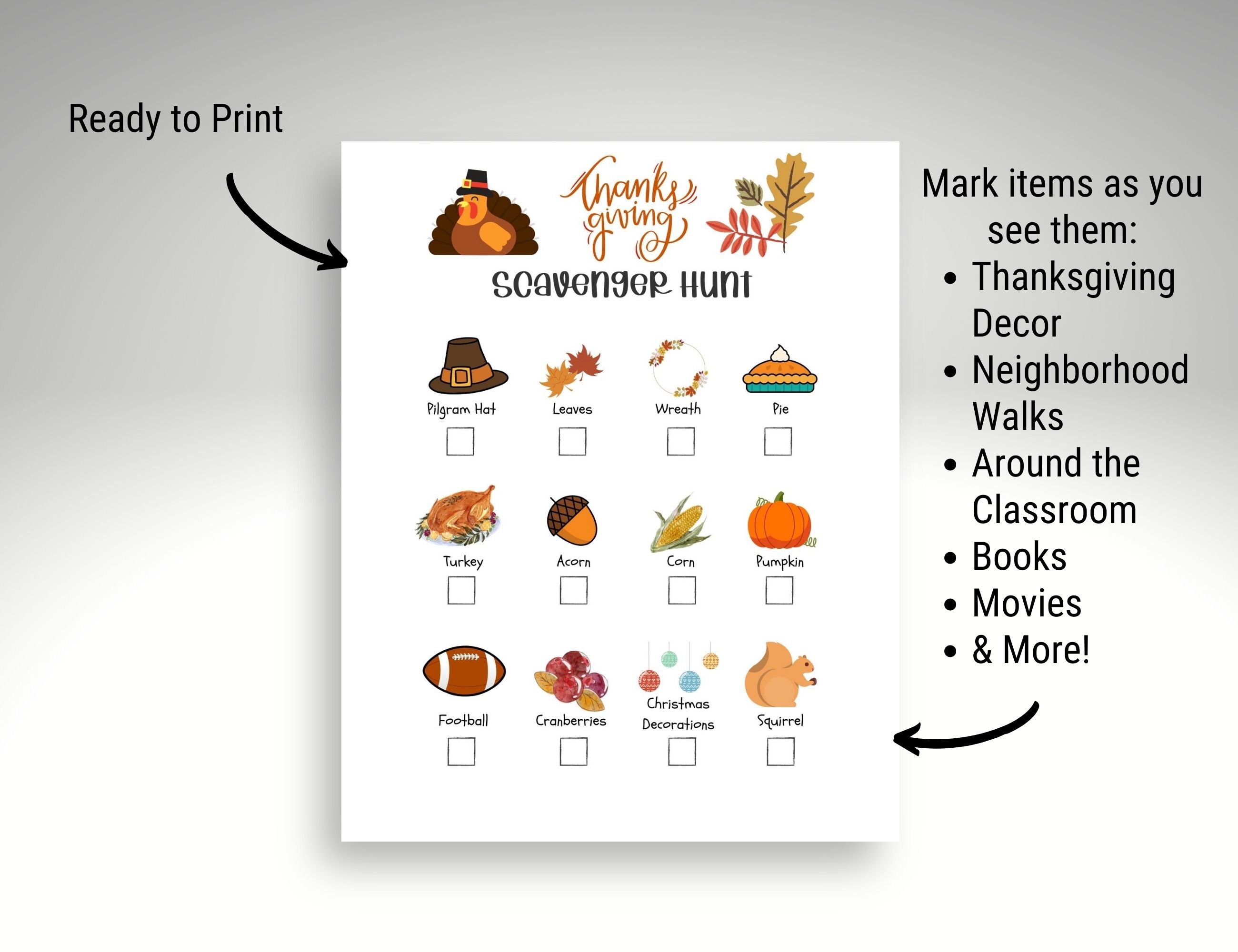 Thanksgiving Scavenger Hunt Printable Thanksgiving - Etsy