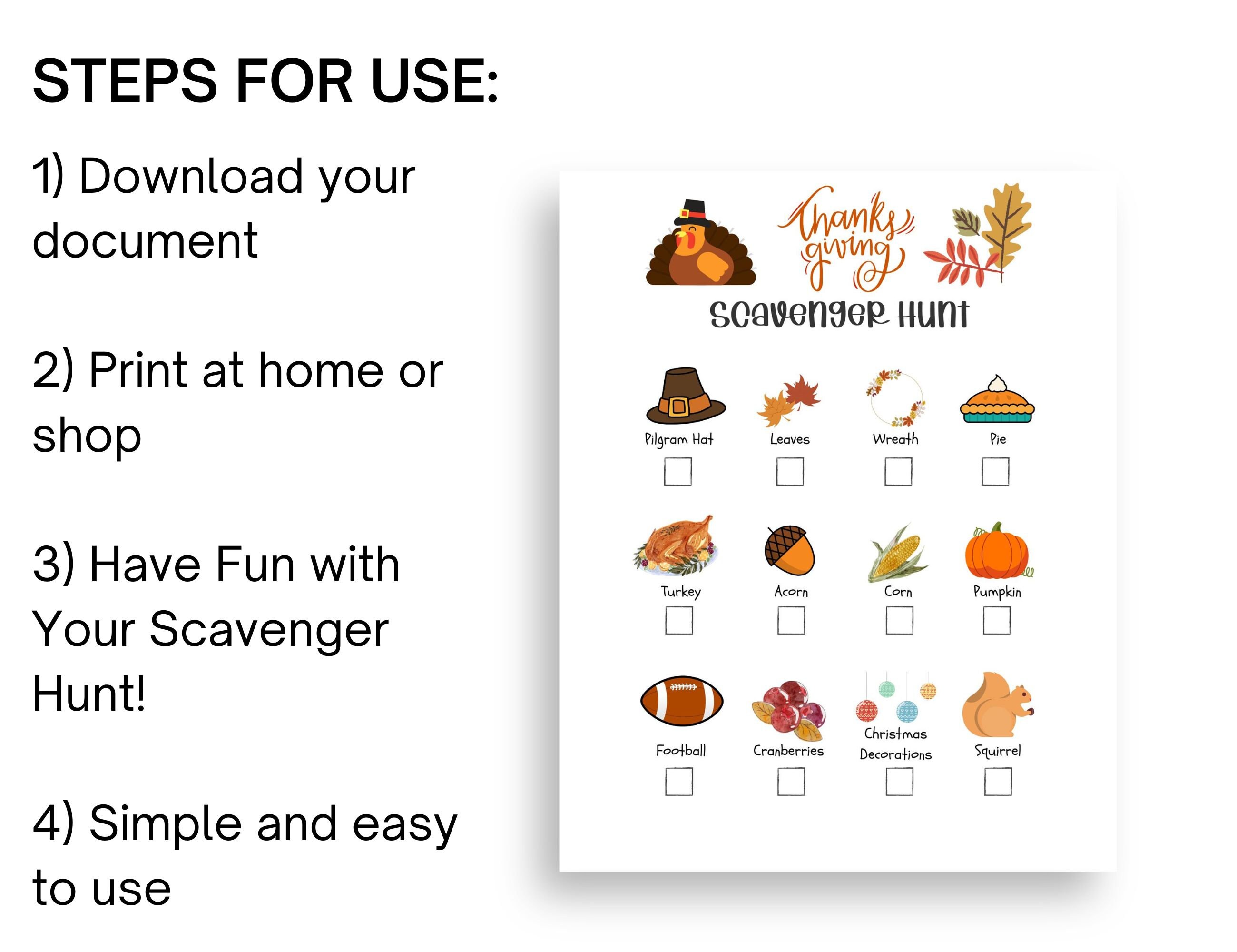 Thanksgiving Scavenger Hunt Printable Thanksgiving - Etsy