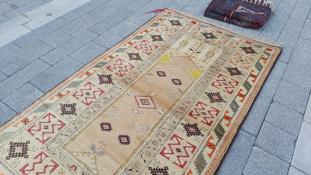 9x12 Gold Vintage Handmade Turkish Rug 4x6.7 Ft, Boho Home Decor Rug ...