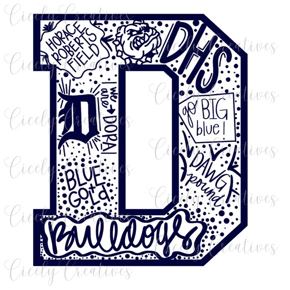 Dora High School Bulldogs Hand Drawn Sketch Navy and Gold - Etsy