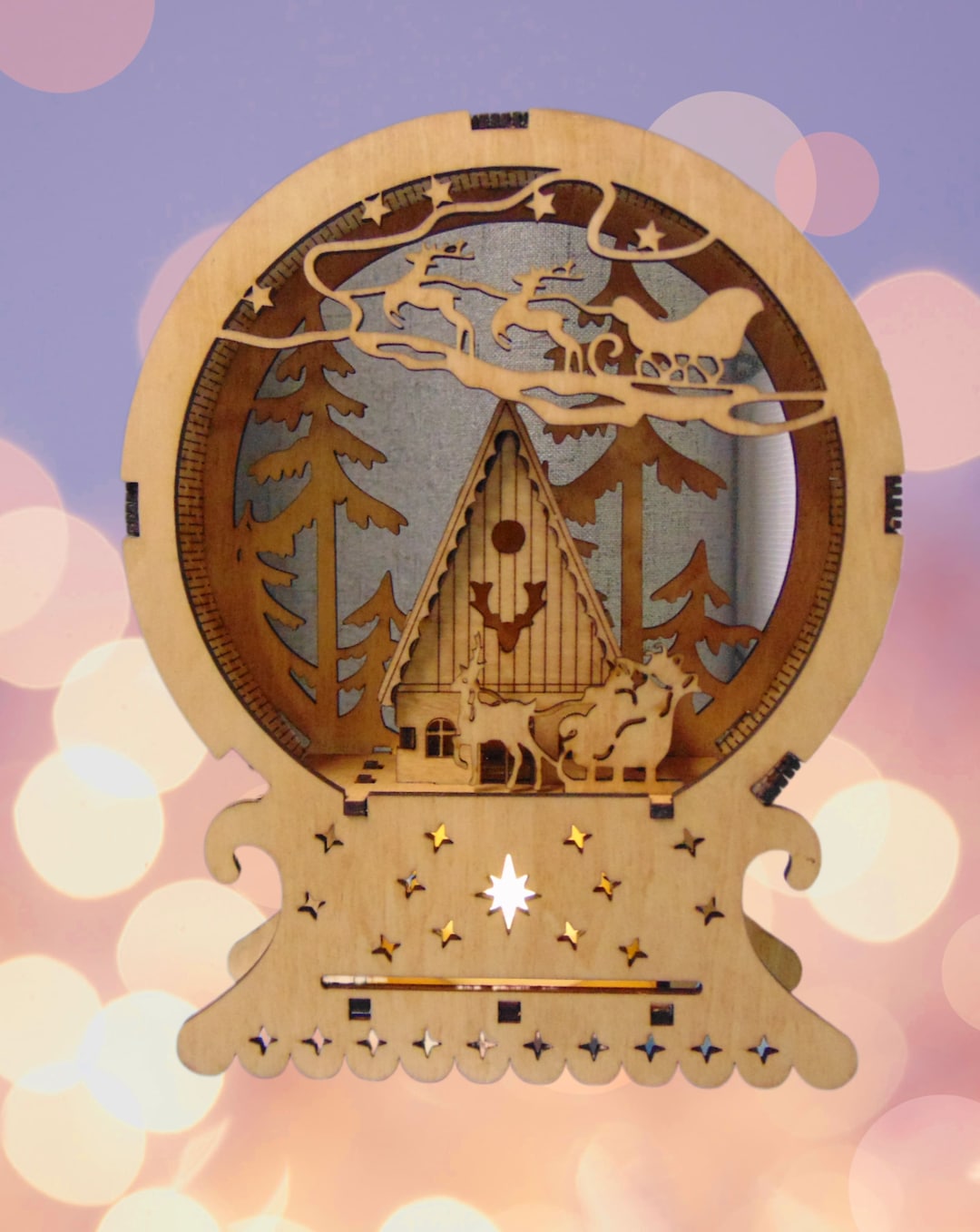 Laser Layered CHRISTMAS SCENE ORNAMENT With Flickering Flame Less Tea ...