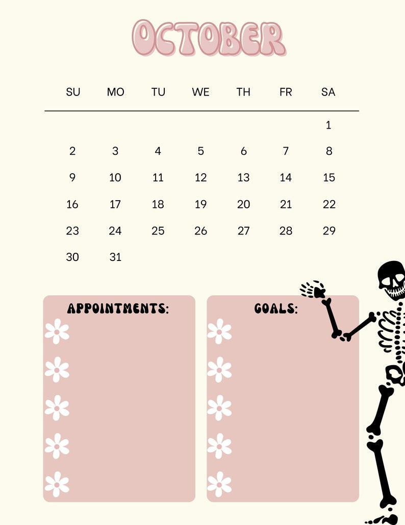 October Calendar, Monthly Calendar Printable, Monthly Appointments ...