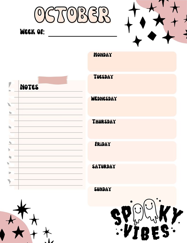Weekly Calendar October, Halloween Calendar, Weekly Printable Calendar ...