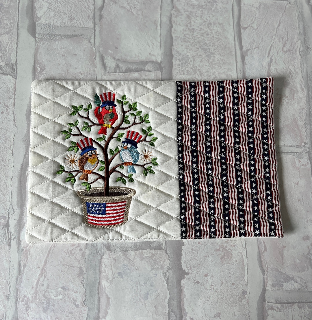 Large Quilted Mug Rug, Snack Mat, Embroidered Mug Rug, Embroidered ...