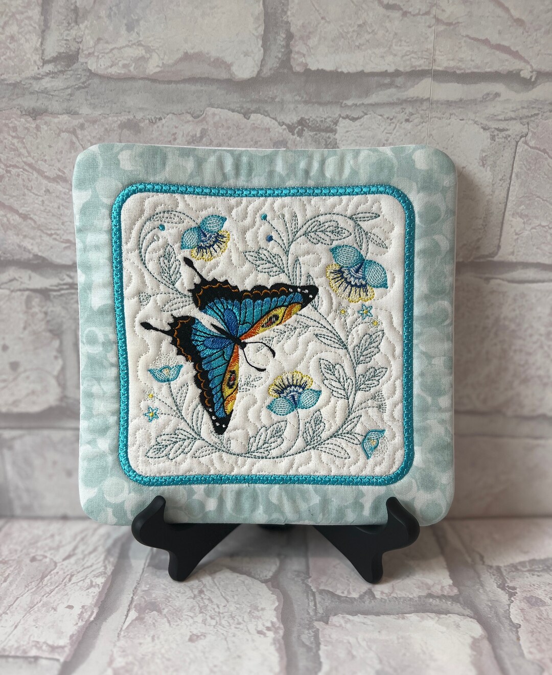 Large Square Mug Rug, Coffee Mat, Candle Mat, Embroidered Mug Rug ...