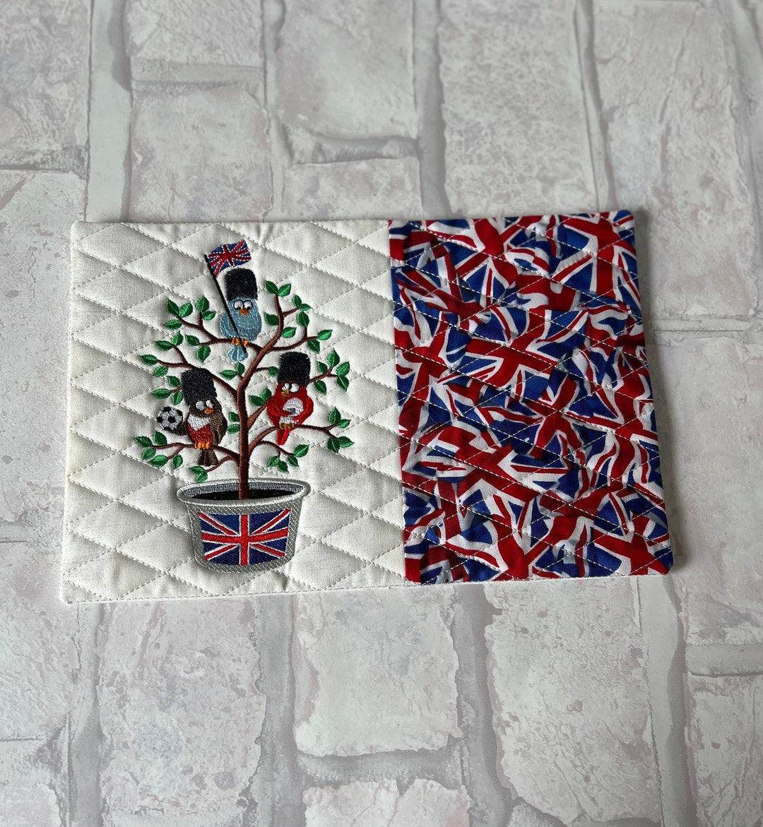 Large Quilted Mug Rug, Snack Mat, Embroidered Mug Rug, Embroidered ...