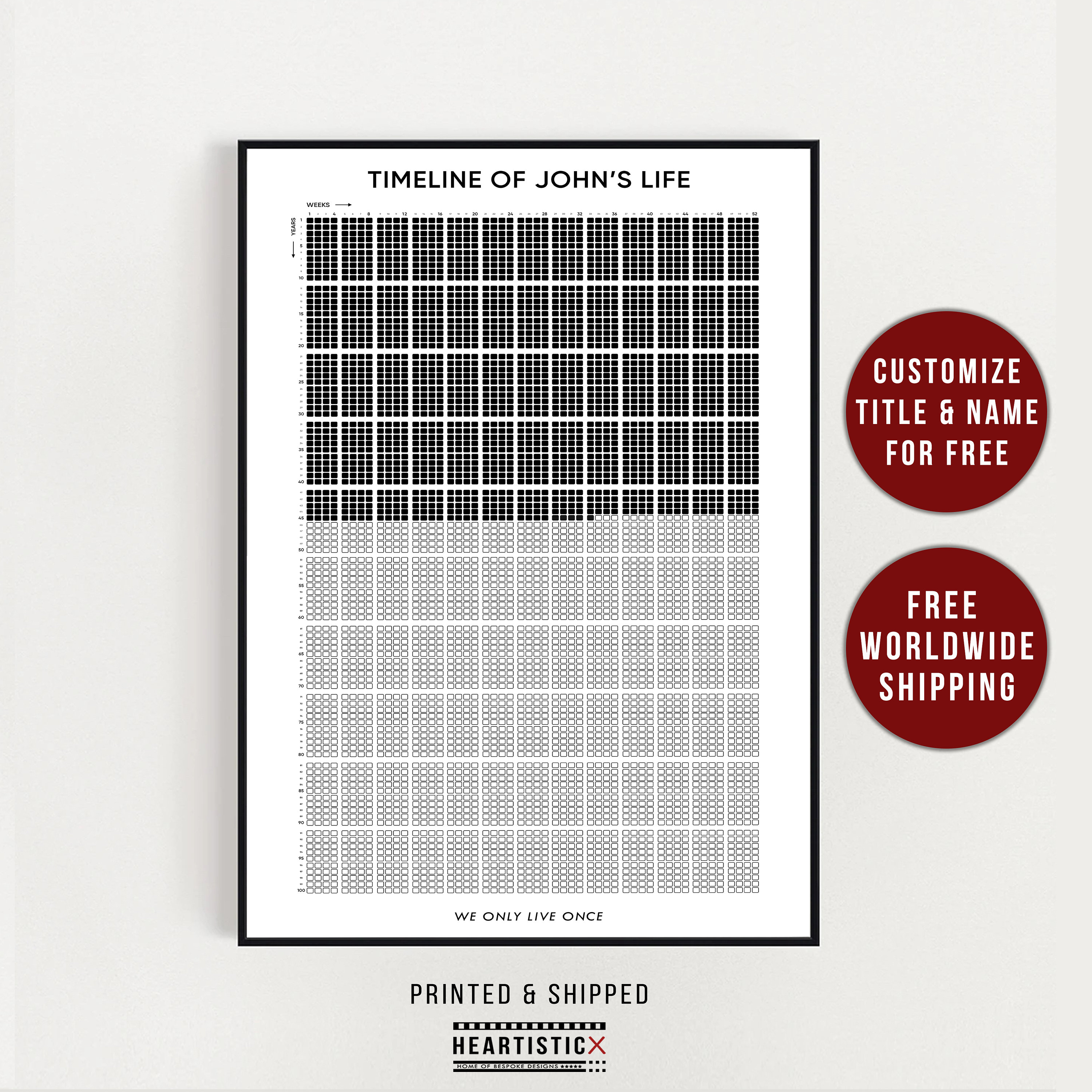 Personalized Life Calendar, Memento Mori Weeks of My Life Poster ...