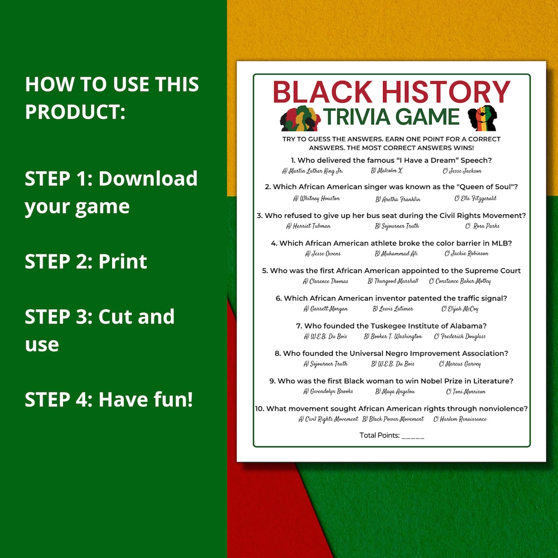 Black History Trivia Game, Printable Black History Month Game, Black ...