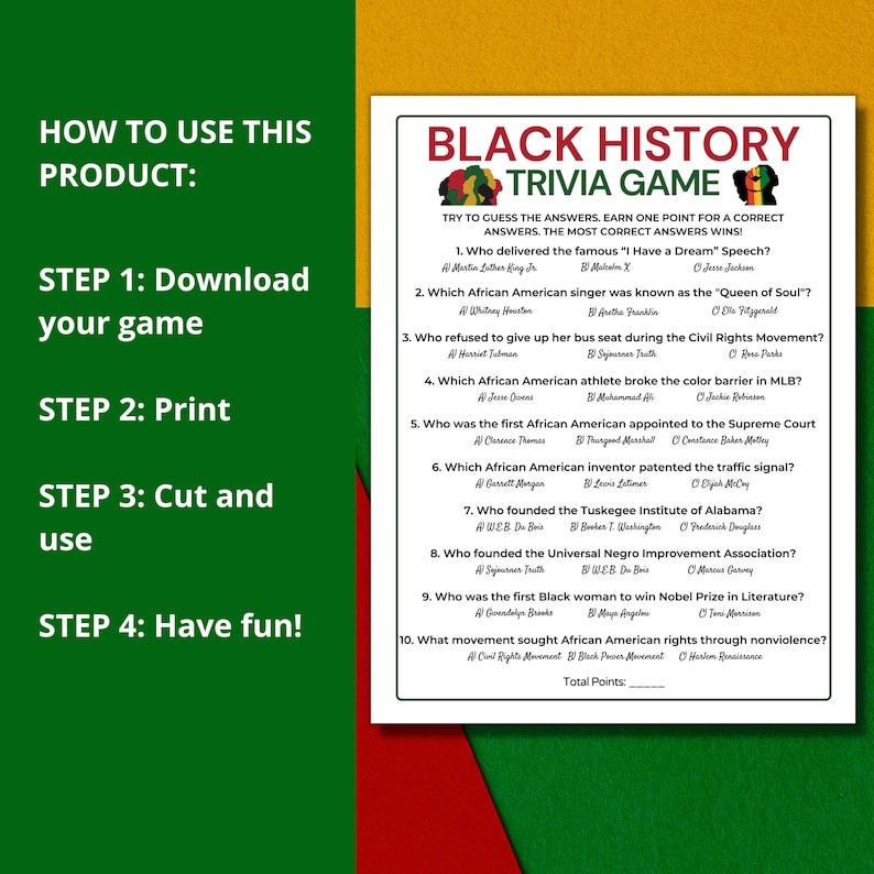 Black History Trivia Game, Printable Black History Month Game, Black ...