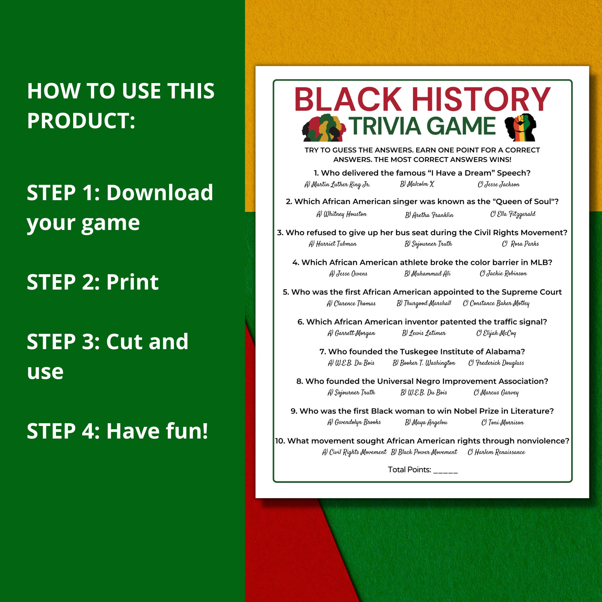 Black History Trivia Game, Printable Black History Month Game, Black ...