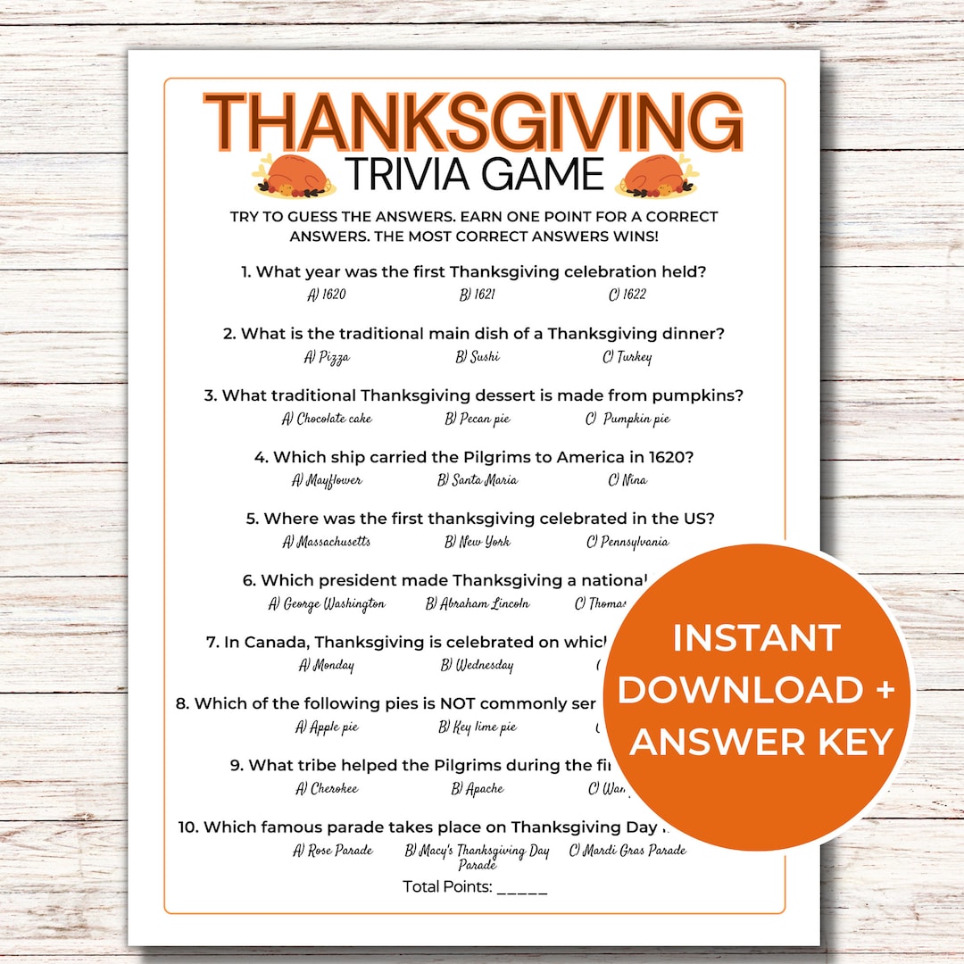 Thanksgiving Trivia Game, Printable Thanksgiving Games for Family, Fun ...