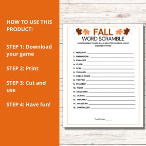Fall Word Scramble Game, Printable Games for Adults and Kids, Fun Fall ...