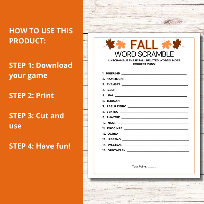 Fall Word Scramble Game, Printable Games for Adults and Kids, Fun Fall ...
