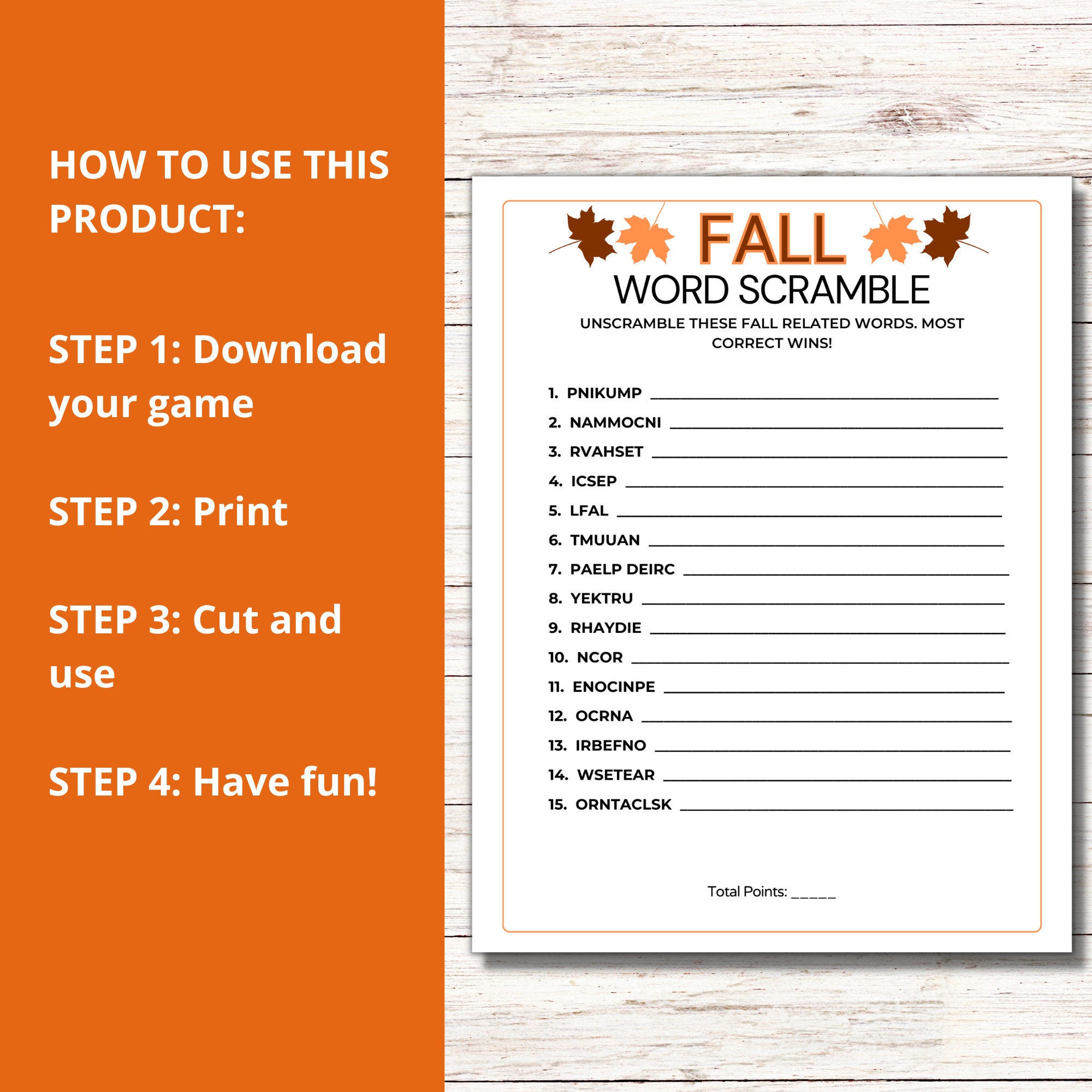 Fall Word Scramble Game, Printable Games for Adults and Kids, Fun Fall ...