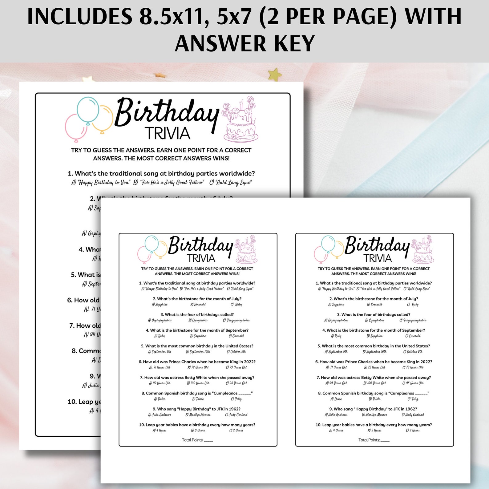 Birthday Trivia Game, Printable Birthday Games, Fun Birthday Trivia ...