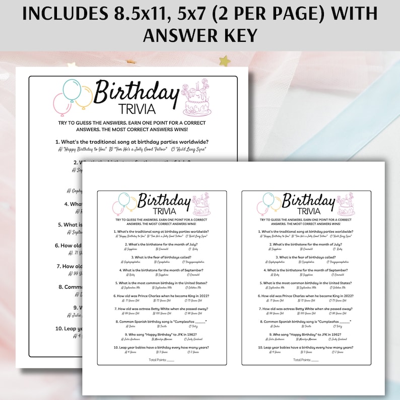 Birthday Trivia Game, Printable Birthday Games, Fun Birthday Trivia ...
