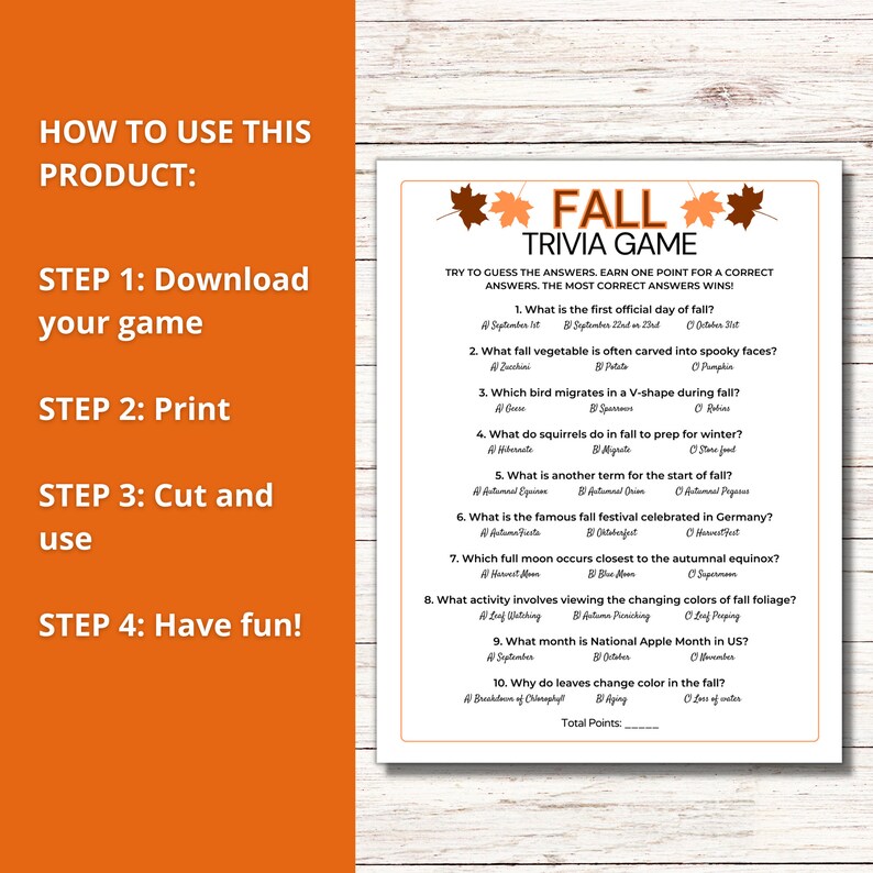 Fall Trivia Game, Fall Printable Games, Fun Fall Activities for Adults ...