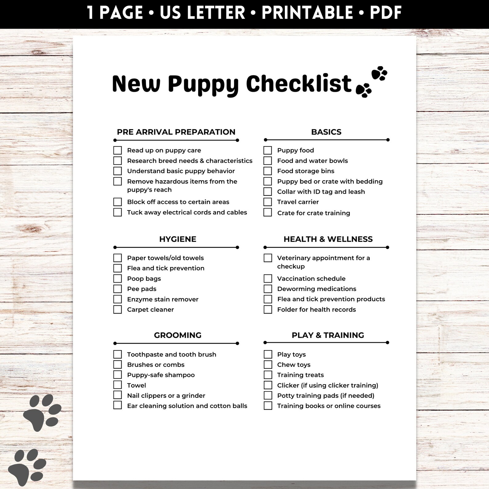New Puppy Checklist Printable PDF, Puppy Essentials, Puppy Planner, - Etsy