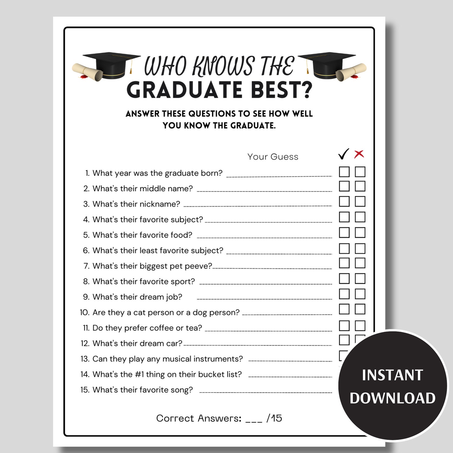 Who Knows the Graduate Best Game, Printable Graduation Party Game, Who ...