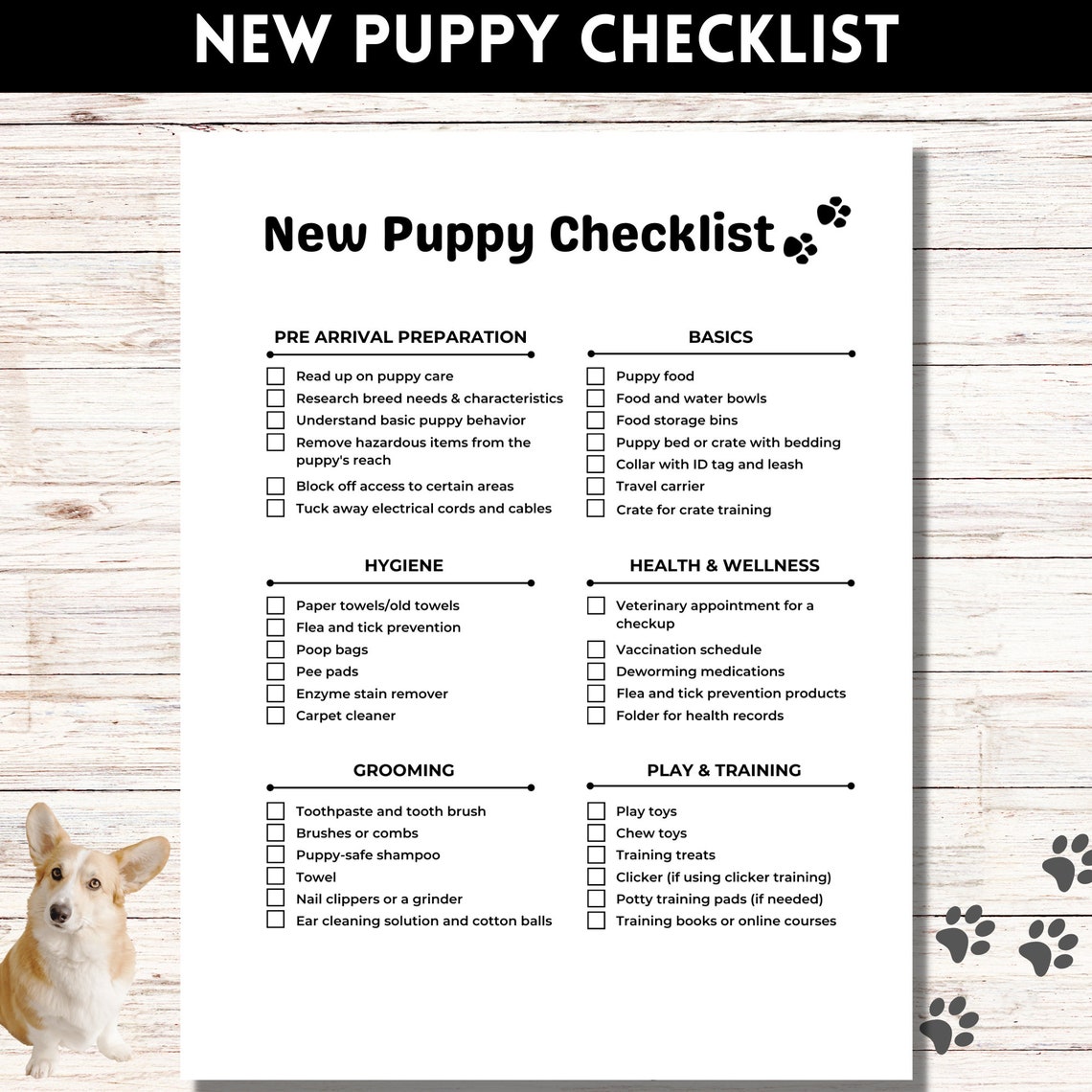 New Puppy Checklist Printable PDF, Puppy Essentials, Puppy Planner, - Etsy