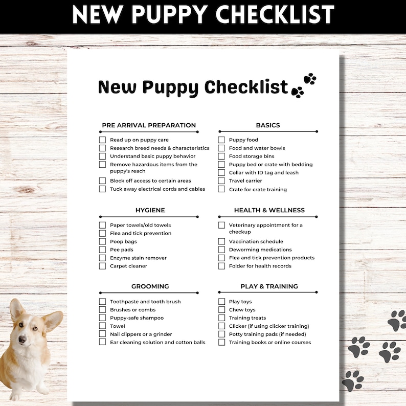 New Puppy Checklist Printable PDF, Puppy Essentials, Puppy Planner, - Etsy