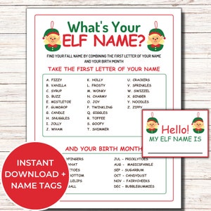 What's Your Elf Name Game, Printable Elf Name Generator Game, Fun ...