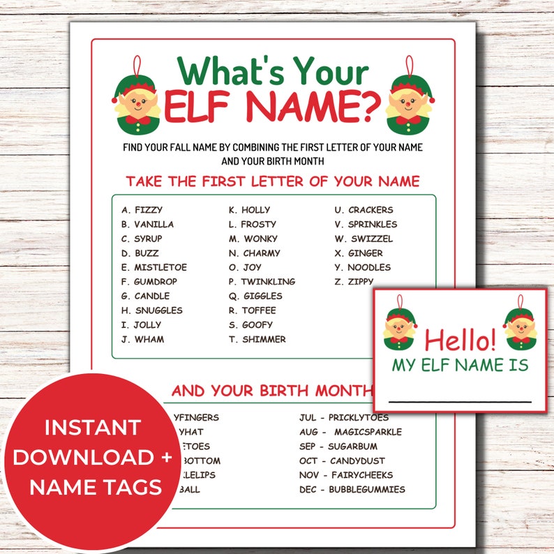 What's Your Elf Name Game, Printable Elf Name Generator Game, Fun ...