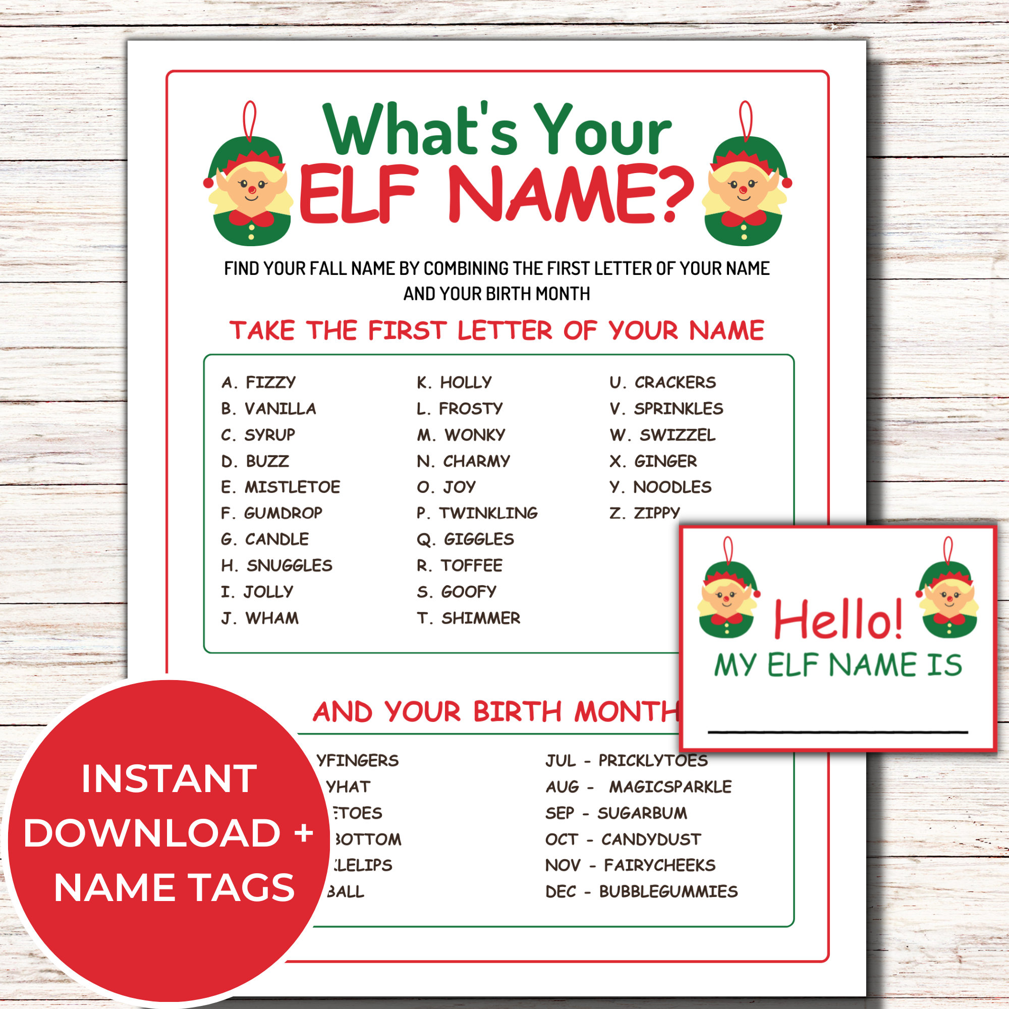 What's Your Elf Name Game, Printable Elf Name Generator Game, Fun ...