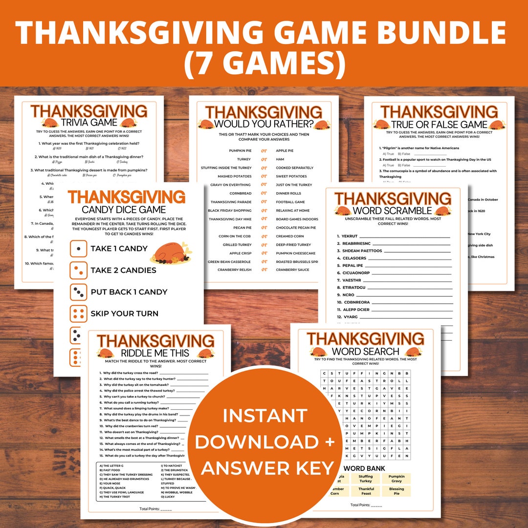 Thanksgiving Game Bundle, Fun Thanksgiving Games, Printable ...