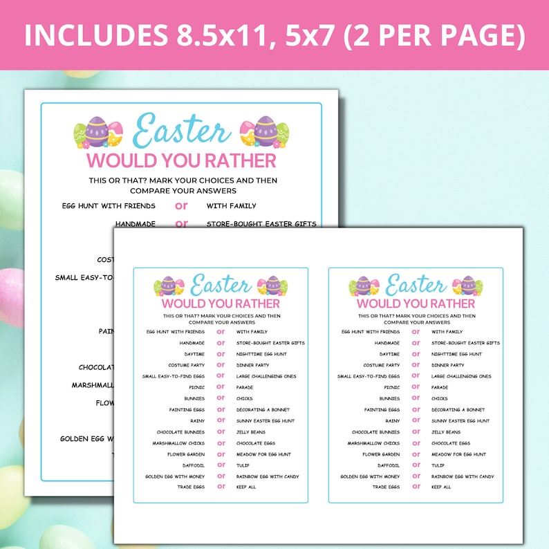 Easter Would You Rather Game, Printable Easter This or That Game, Fun ...