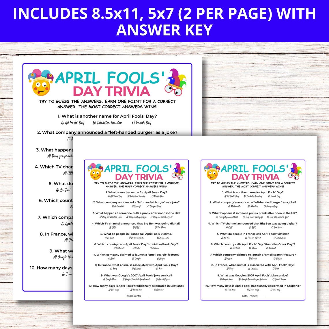 April Fools' Day Trivia Game, Printable April Fools Day Game, Fun April ...