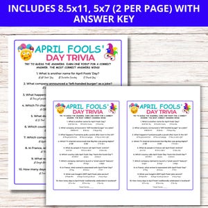 April Fools' Day Trivia Game, Printable April Fools Day Game, Fun April ...