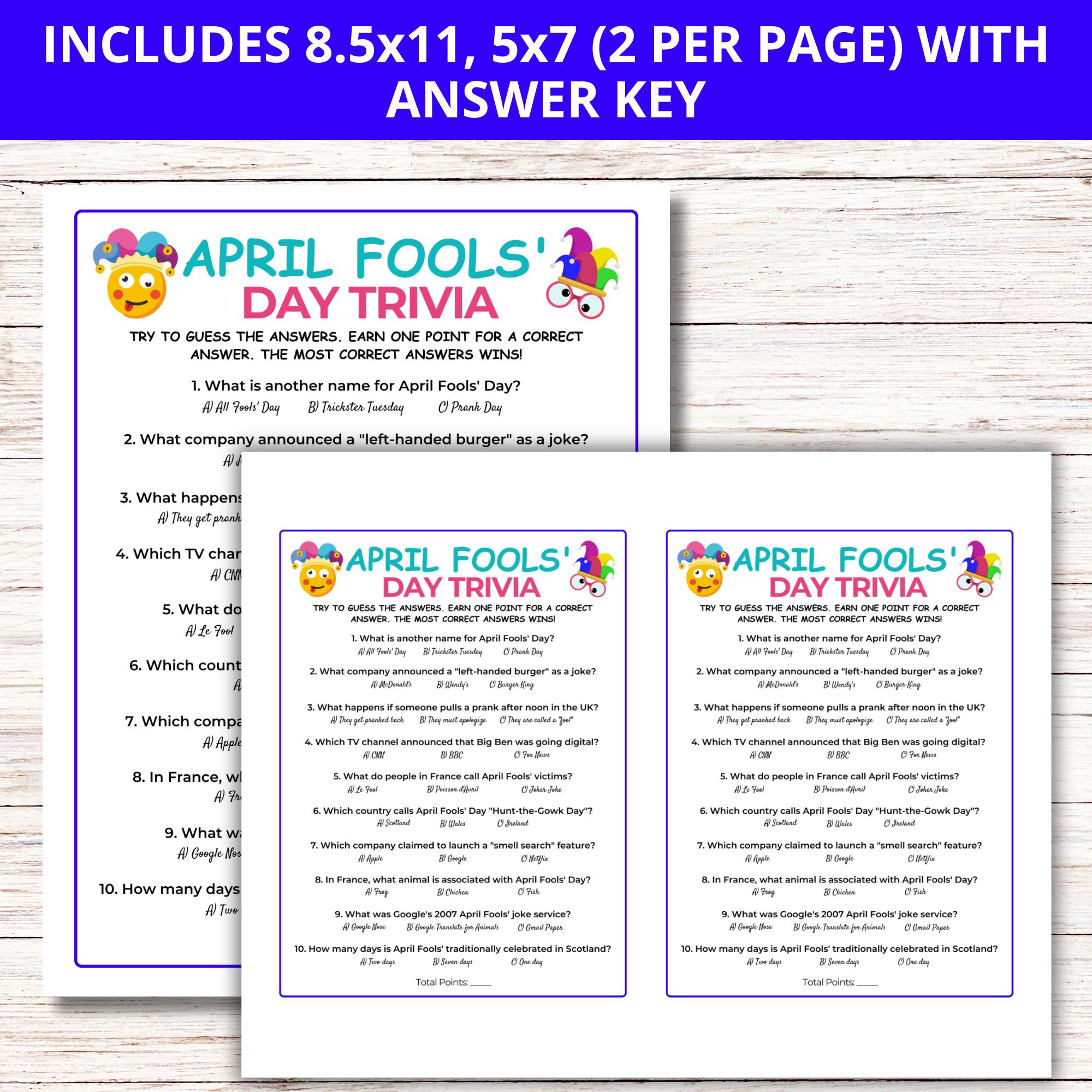 April Fools' Day Trivia Game, Printable April Fools Day Game, Fun April ...